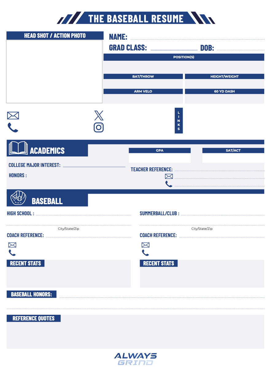 Always Grind Baseball / Softball Resume Template