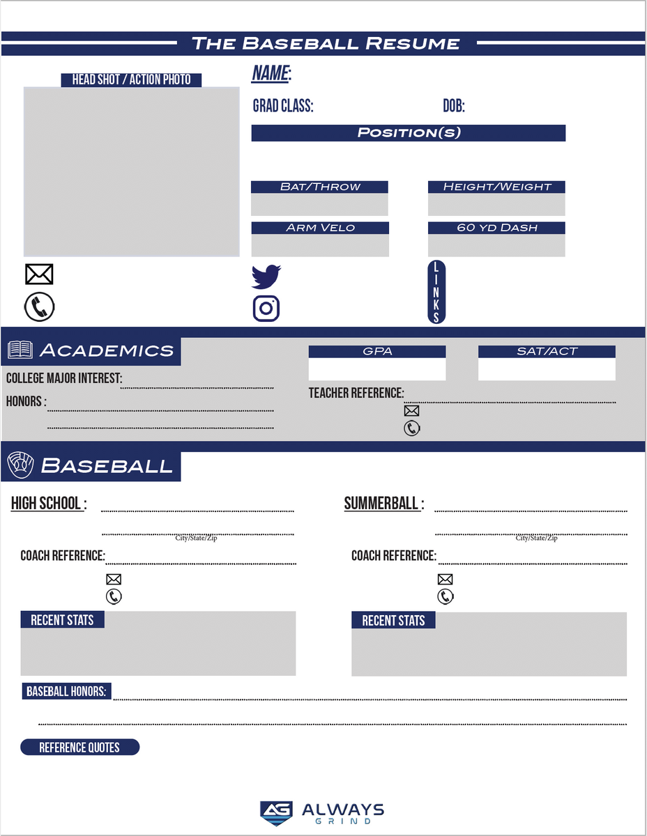 Always Grind Baseball / Softball Resume Template